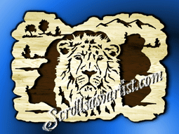 Rustic wood slab - Male lion - Scroll Saw Artist