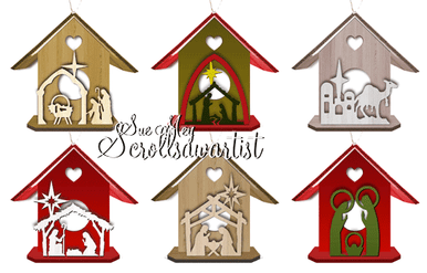 Roofed ornaments - nativity - Scroll Saw Artist