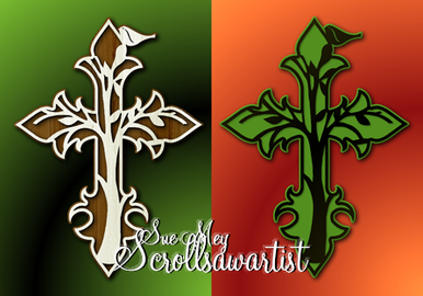 Pointy cross - tree and bird - Scroll Saw Artist