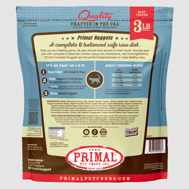 Primal Feline Raw Frozen Nuggets Rabbit - Essex County Co-Op