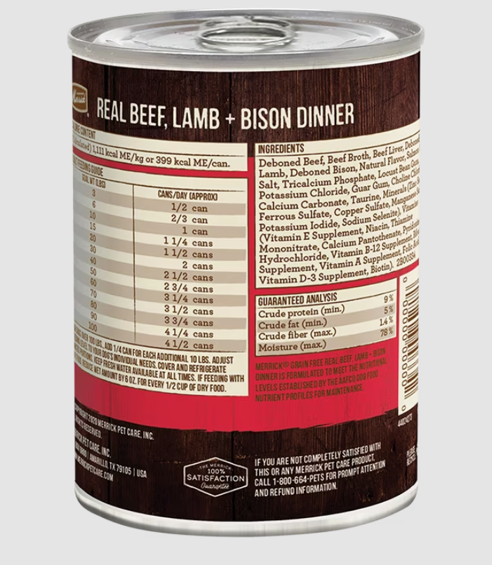 Merrick Grain Free Real Beef, Lamb & Bison Dinner - Essex County Co-Op