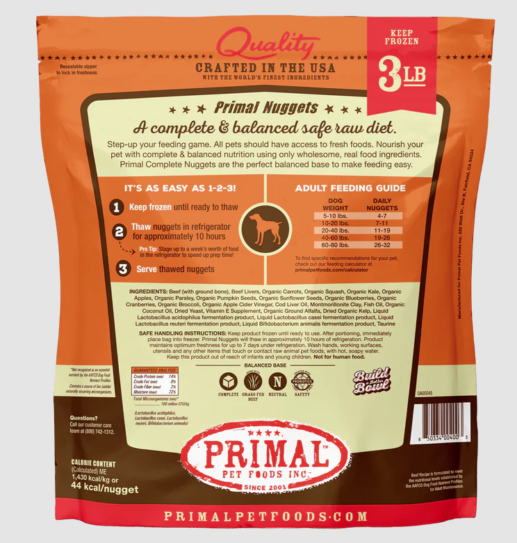 Primal Canine Raw Frozen Beef Nuggets - Essex County Co-Op