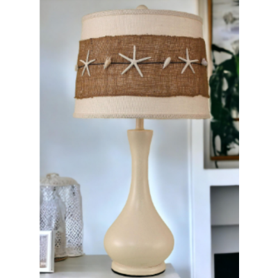 Solid Cottage Smooth Genie Bottle Table Lamp w/ Burlap and Star Fish Shade