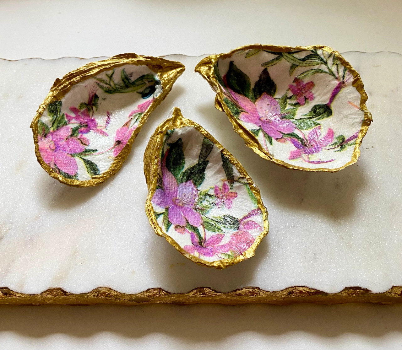 Purple Floral Oyster Shell Jewelry Dish (3 Sizes)