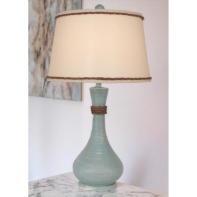 Solid Cottage Smooth Genie Bottle Table Lamp w/ Burlap and Star Fish Shade