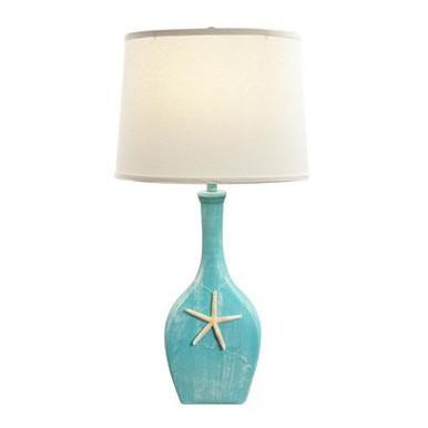 Weathered Turquoise Sea Oval Genie Pot w/ Large Starfish Accent