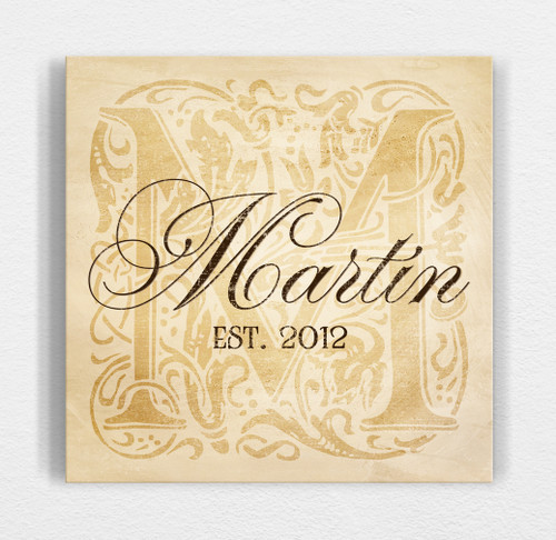 Last Name Canvas Wall Art with Monogram - Script and Style