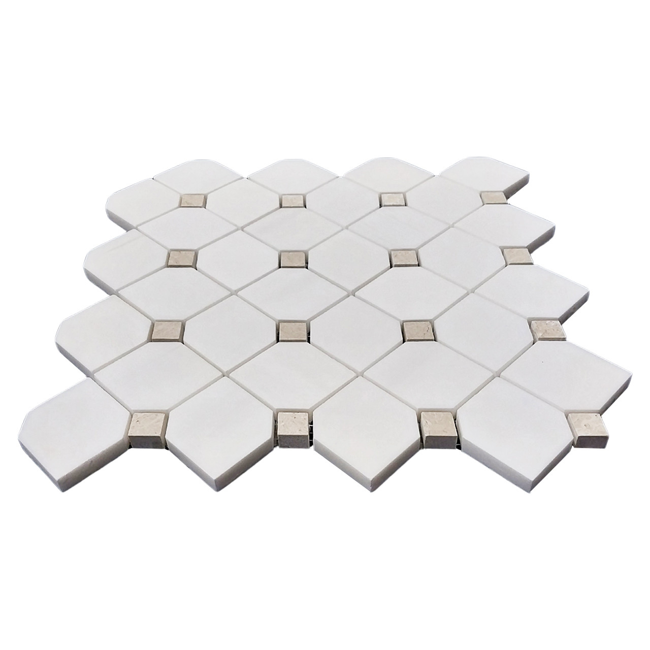Bianco Dolomite Dotty Mosaic Tile with Crema Dots Polished