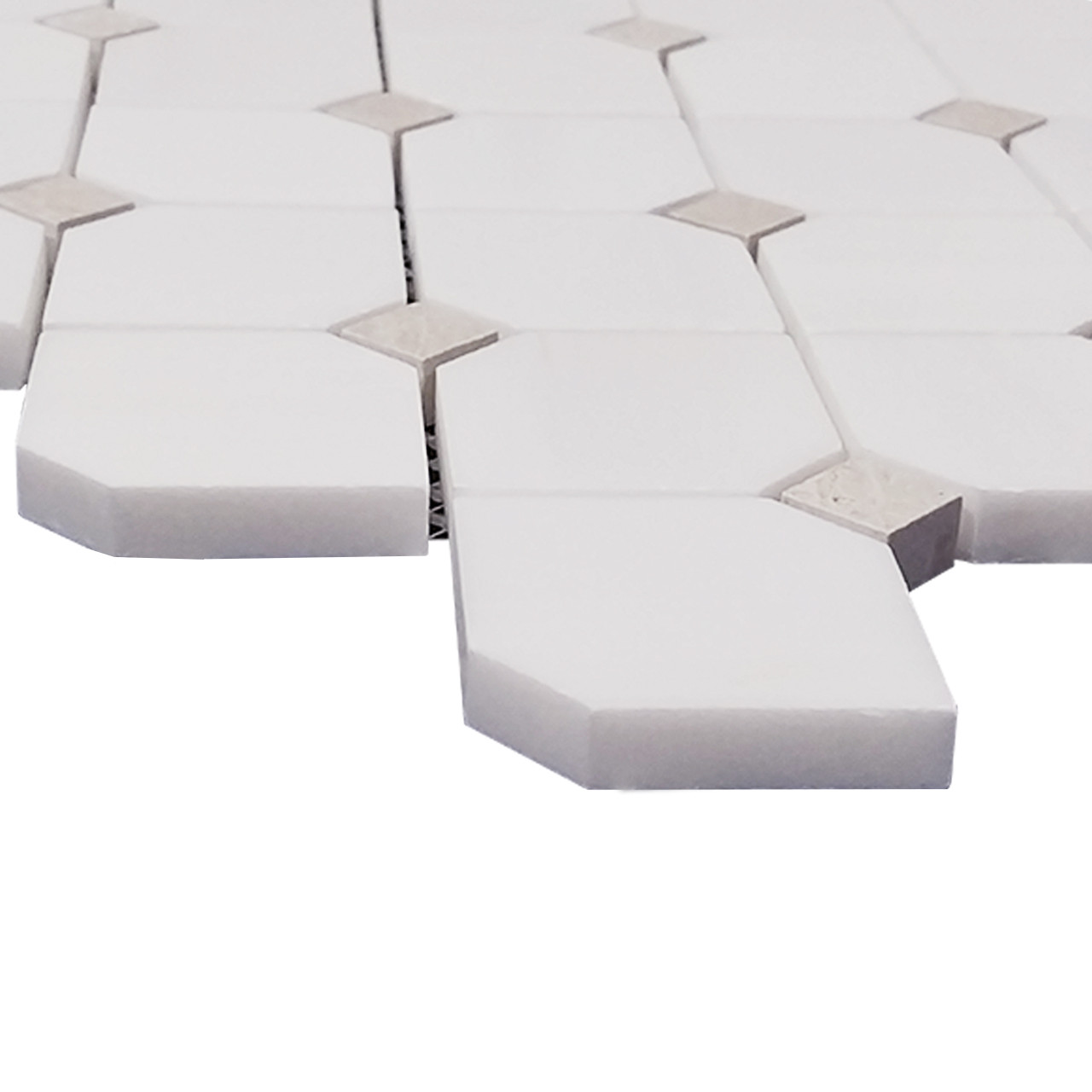 Bianco Dolomite Dotty Mosaic Tile with Crema Dots Polished