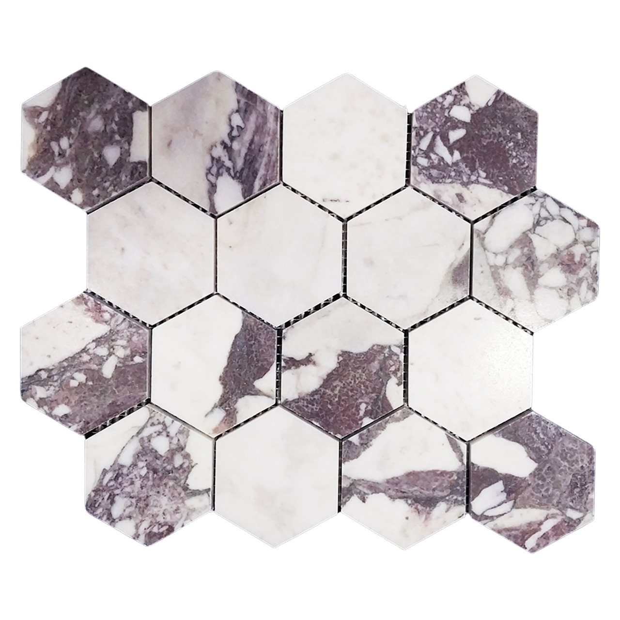 3" Calacatta Viola Marble Hexagon Mosaic Tile Polished