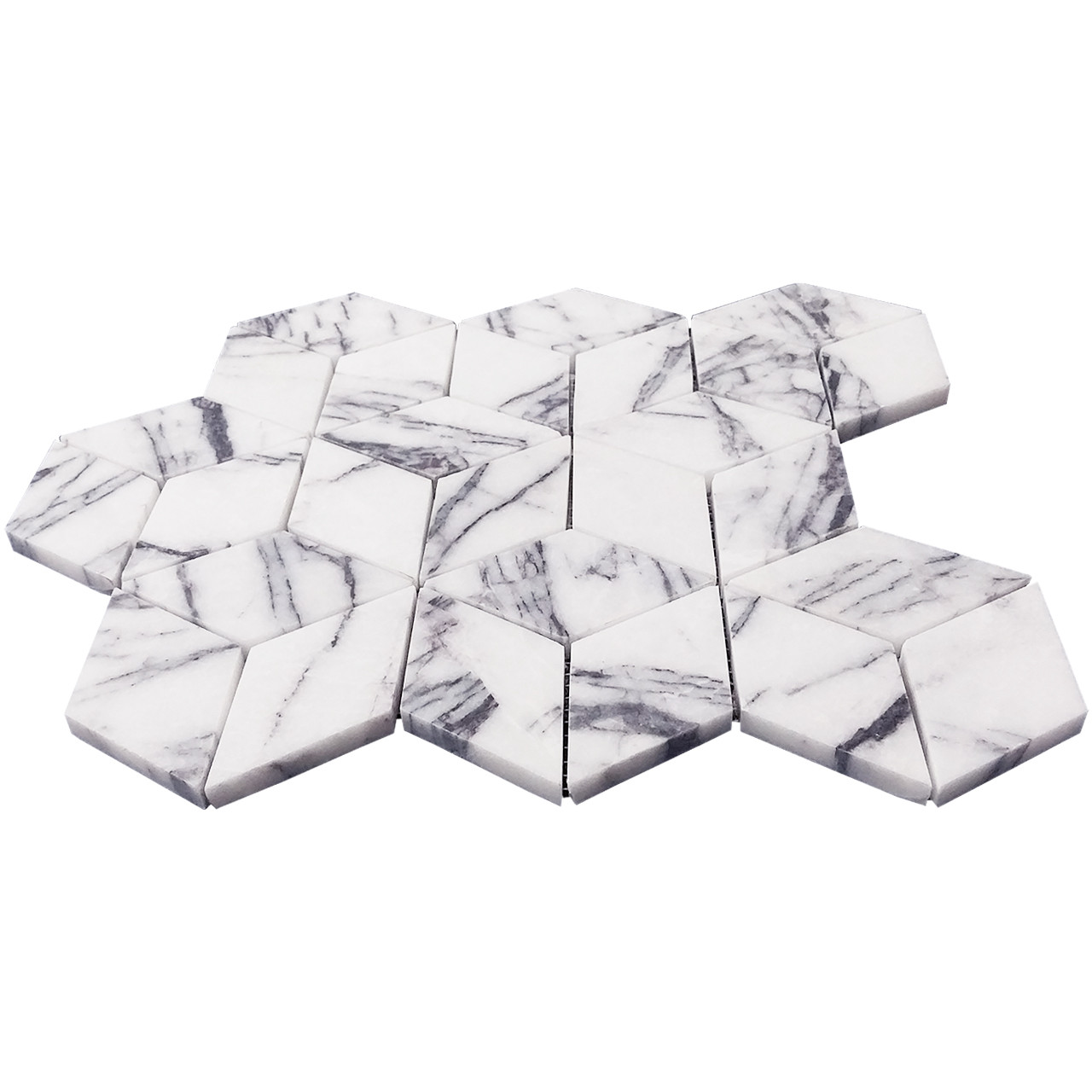 Lilac Marble Diamond Rhombus 3D Cube Mosaic Tile Polished