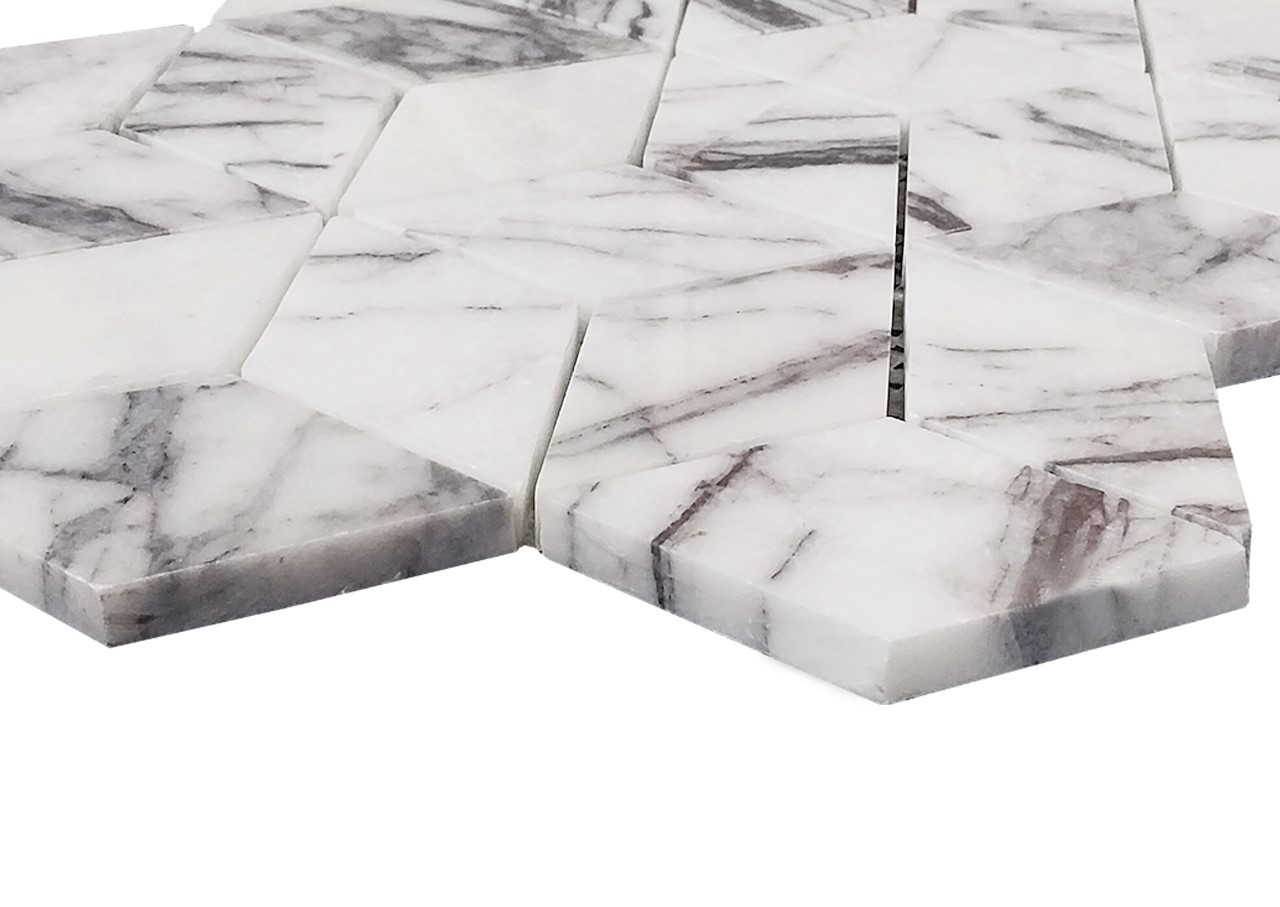 Lilac Marble Diamond Rhombus 3D Cube Mosaic Tile Polished