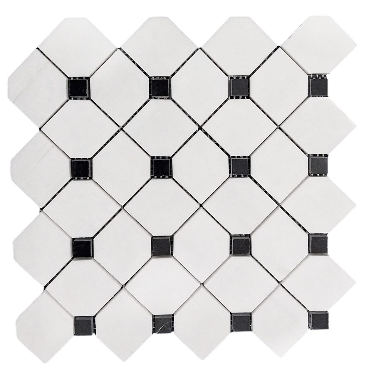 Dolomite Marble Dotty Mosaic Tile with Black Polished