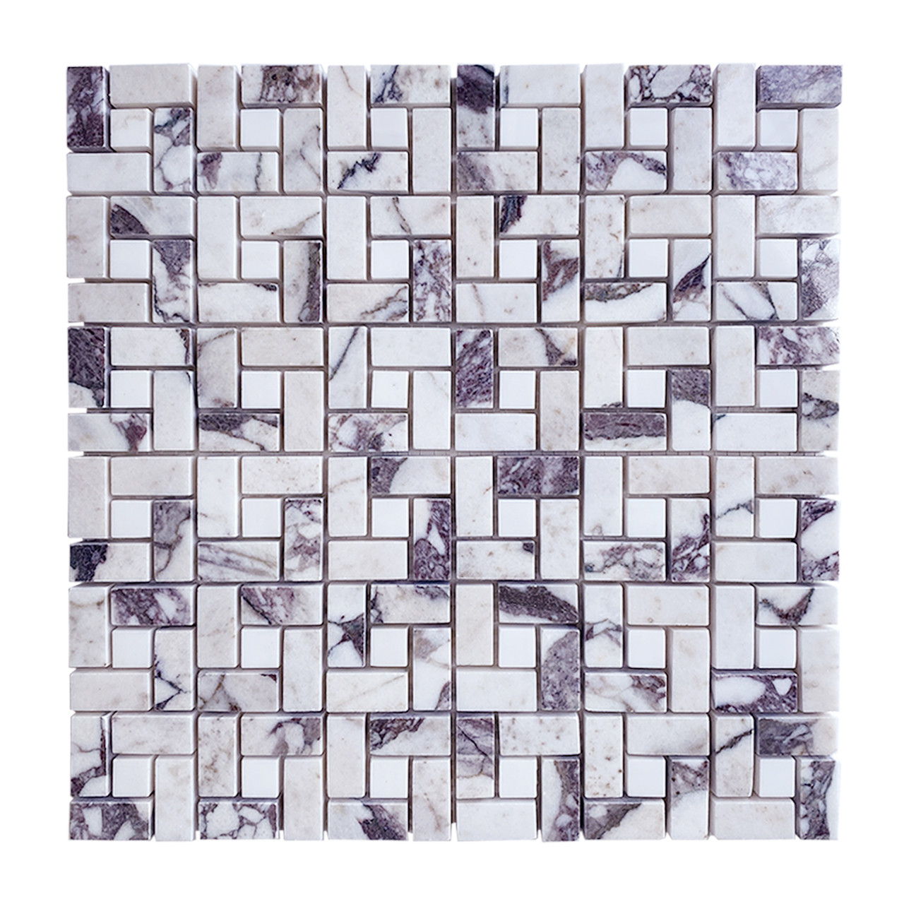 Calacatta Viola Marble Target Pinwheel with Dolomite Dots Mosaic Tile Honed