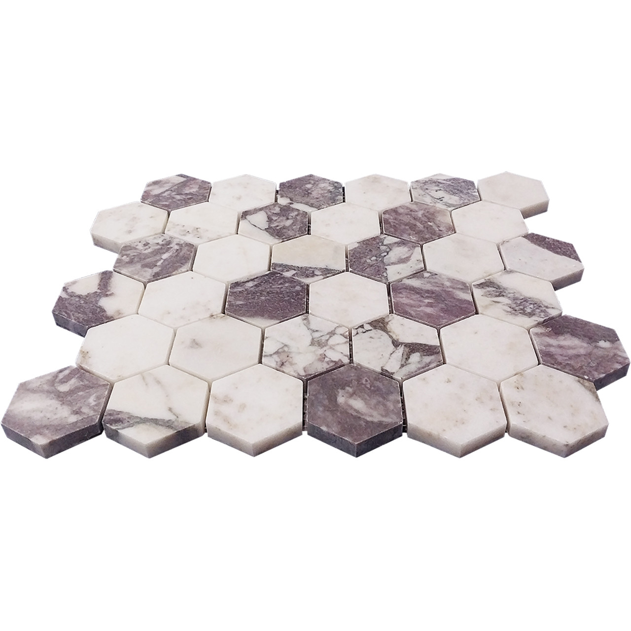 Calacatta Viola Marble 2" Hexagon Mosaic Tile Honed
