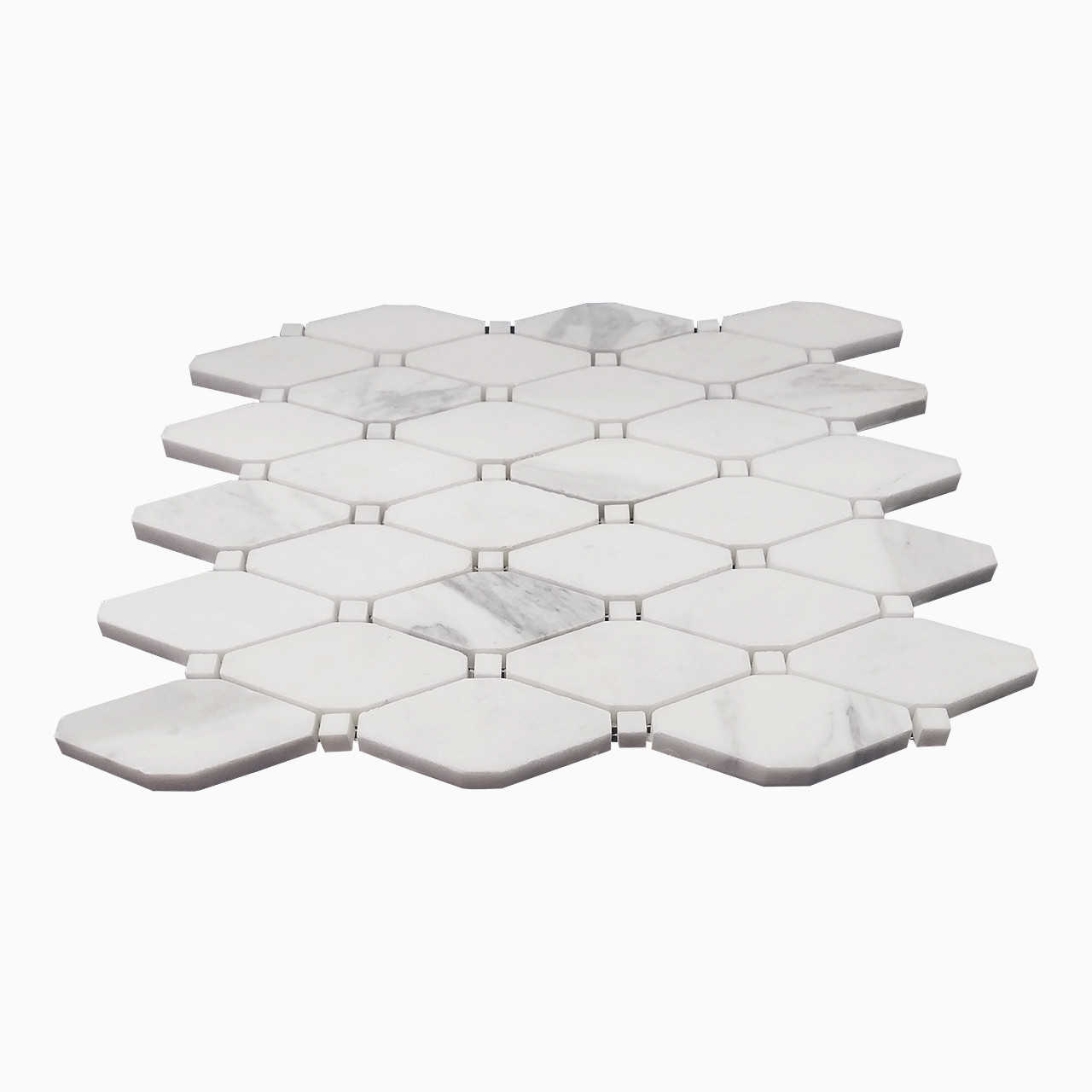 Calacatta Gold Long Octagon Rhomboid Mosaic Tile with Calacatta Dots ...