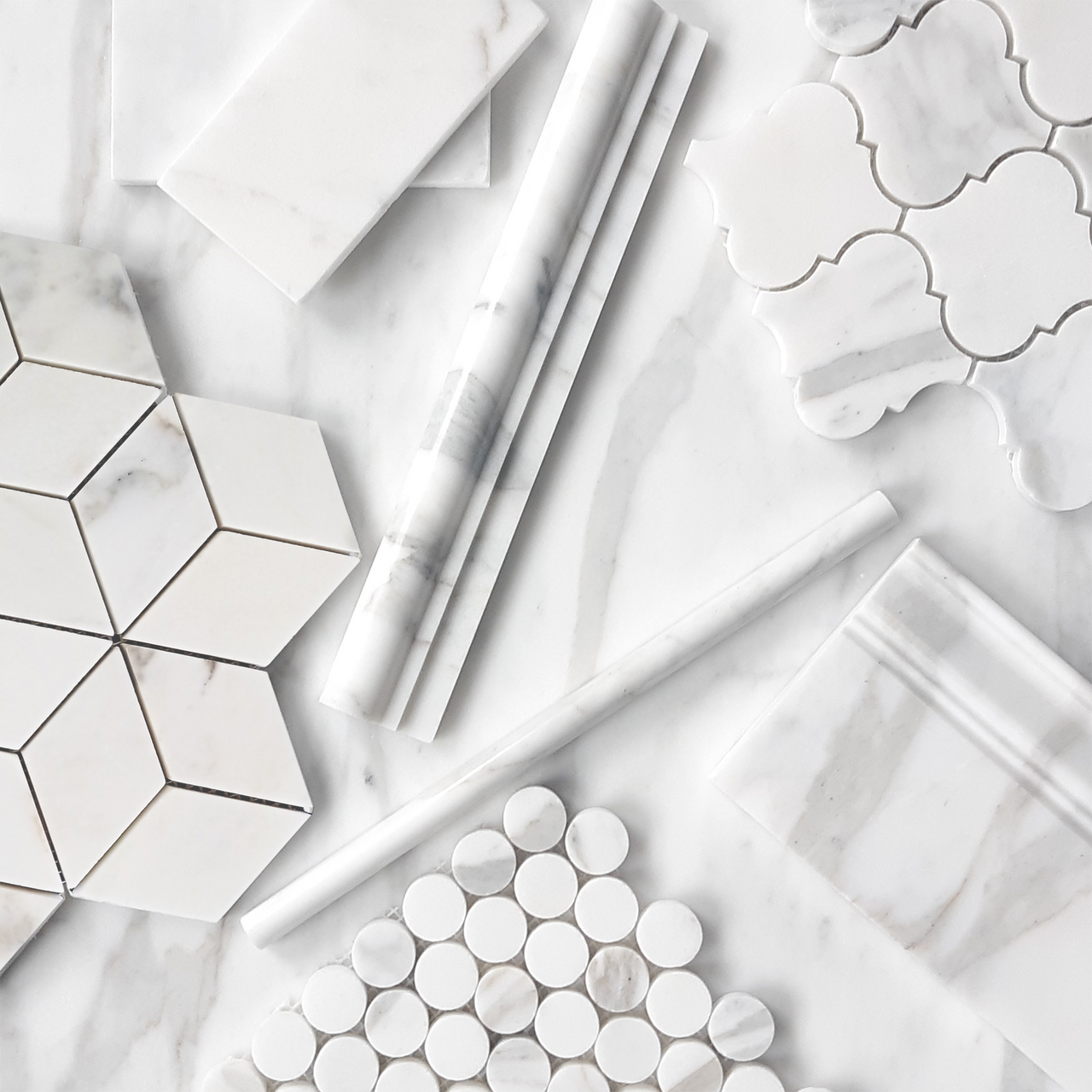 Calacatta Gold Italian Marble Diamond Rhombus 3D Cube Mosaic Tile Polished