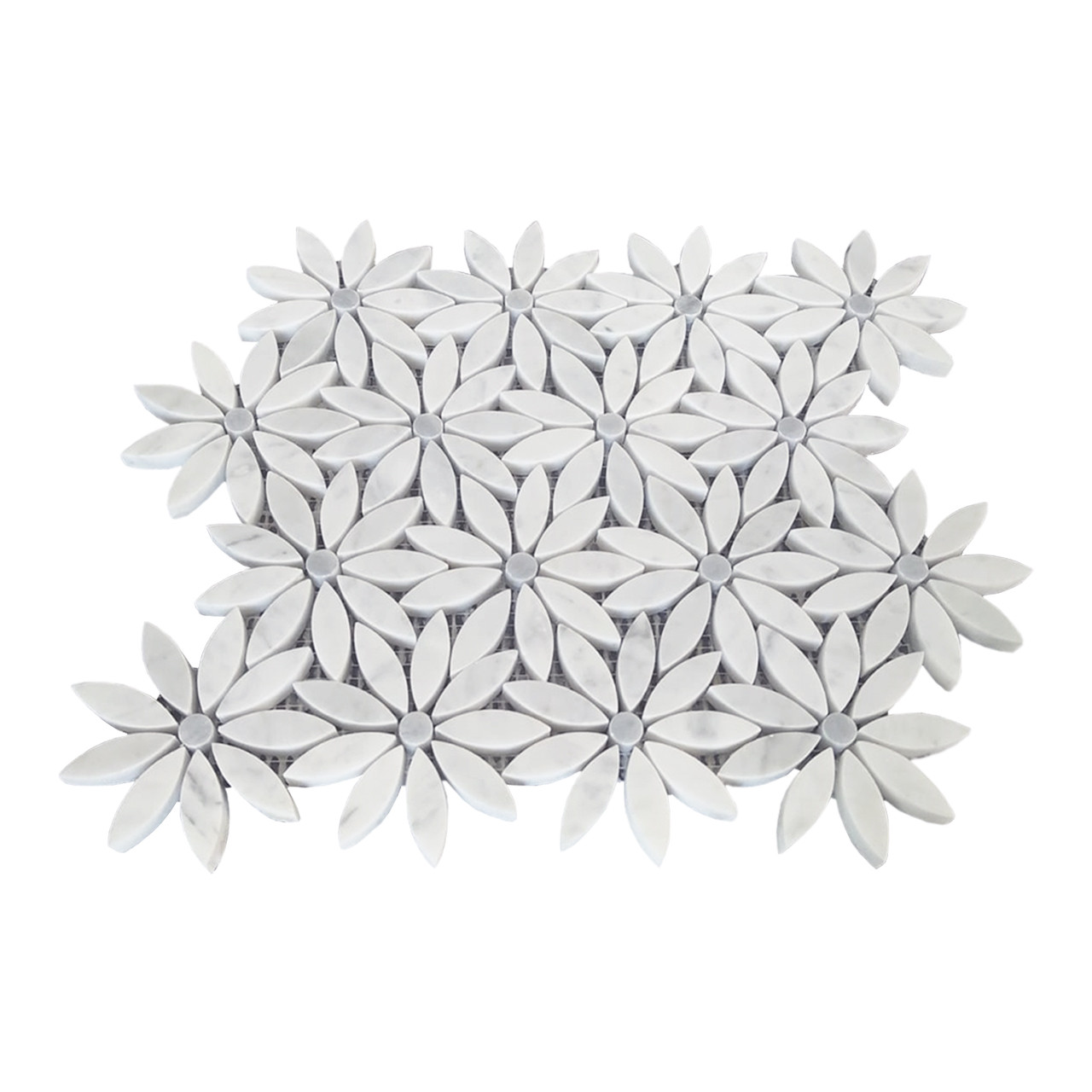 Carrara Marble With Gray Center Daisy Flower Mosaic Tile Honed