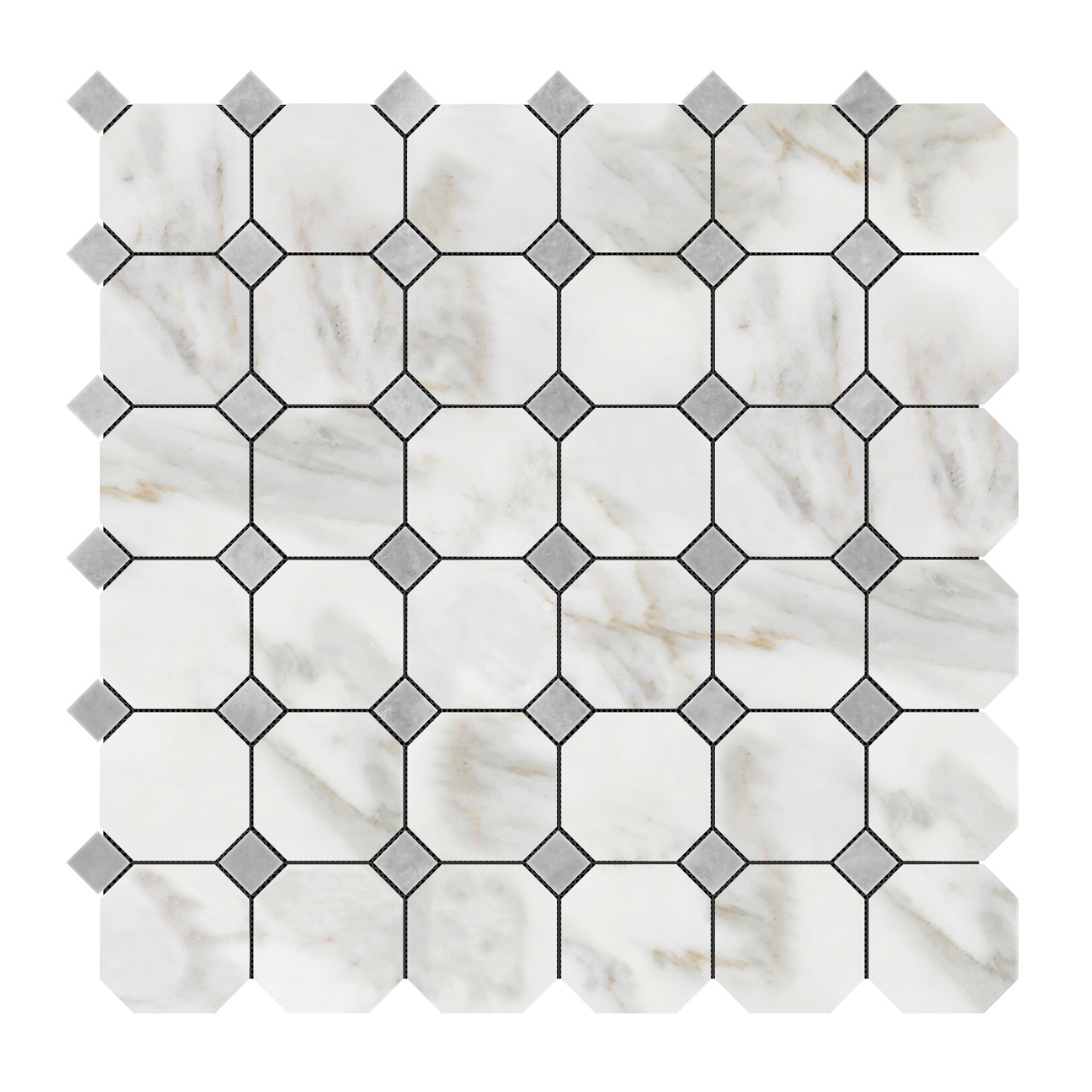 Calacatta Marble Octagon with Bardiglio Mosaic Tile