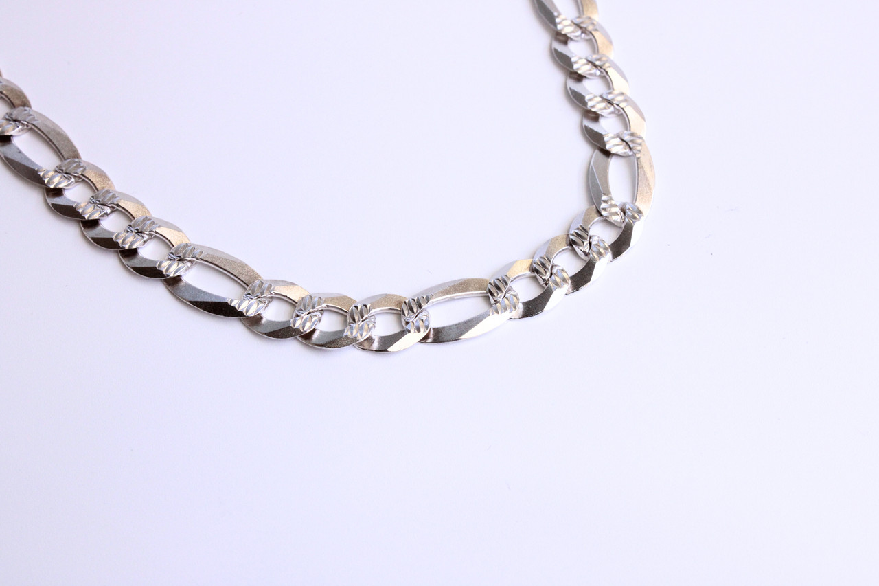 .925 S.Silver Figaro Chain w/ Diamond Cut 11mm