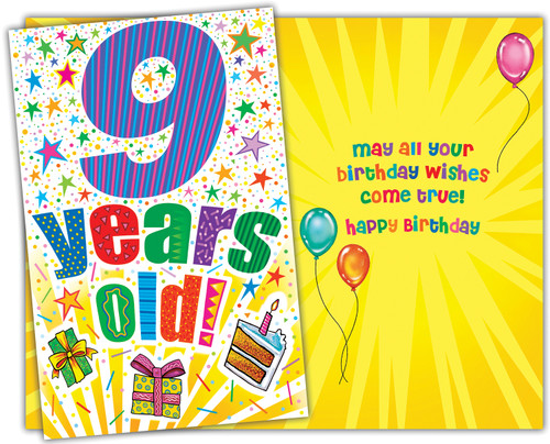 88061 six age 9 birthday greeting cards with six envelopes - Stockwell ...