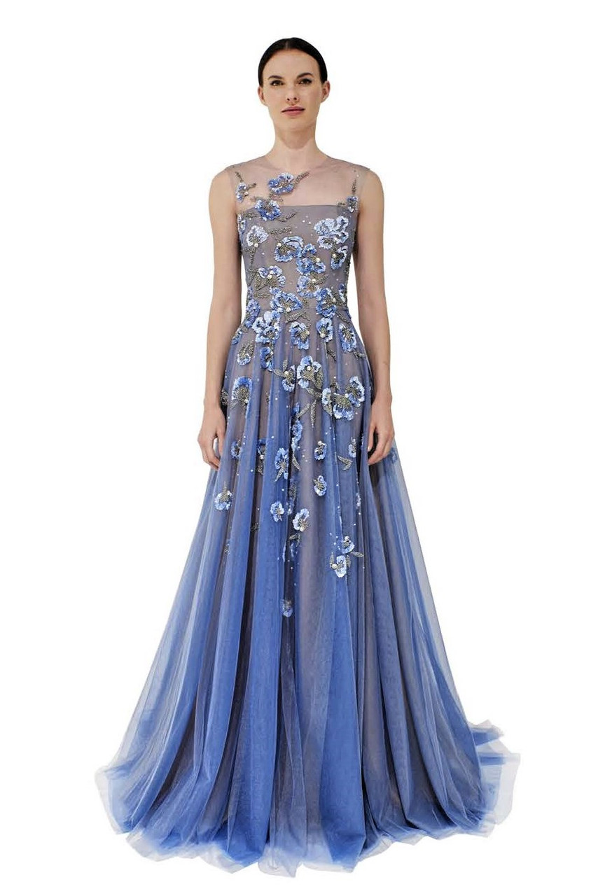 Reem Acra Embroidered Floral Tulle Gown In Multi Modesens