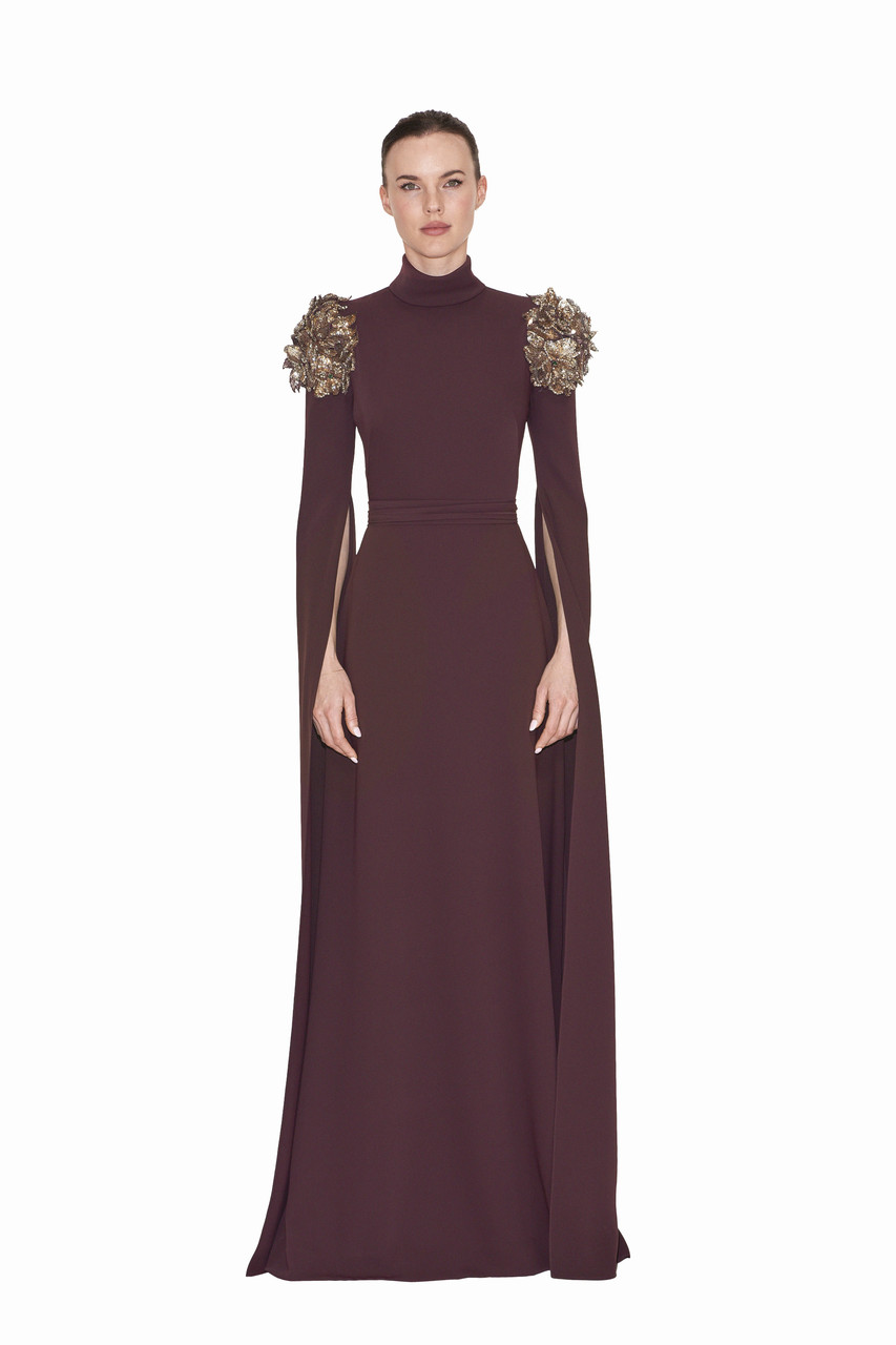 Reem Acra Split Sleeve Gown In Multi Modesens