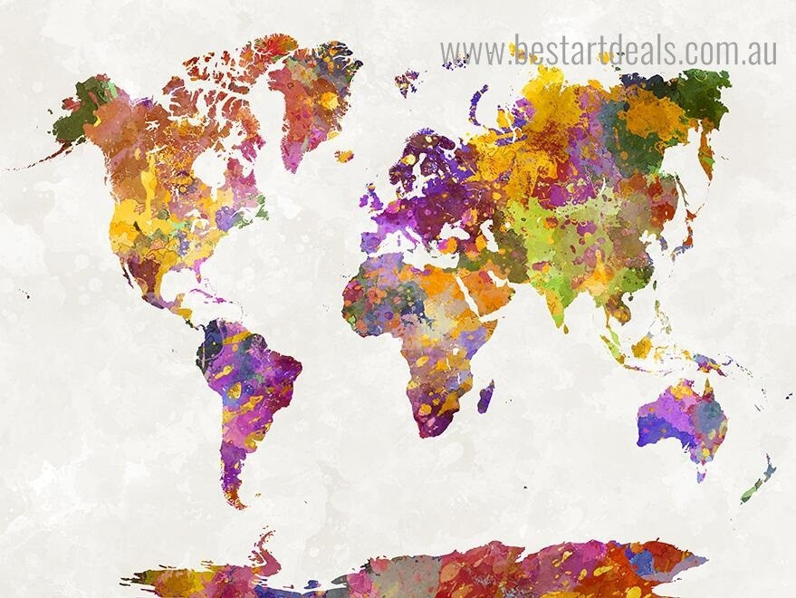 Buy Colorful Global Map Canvas Print Wall Art Decor.