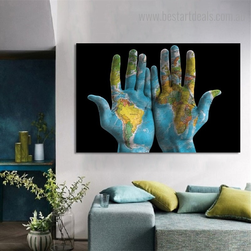 Buy Hand Map Canvas Print Wall Art Decor.