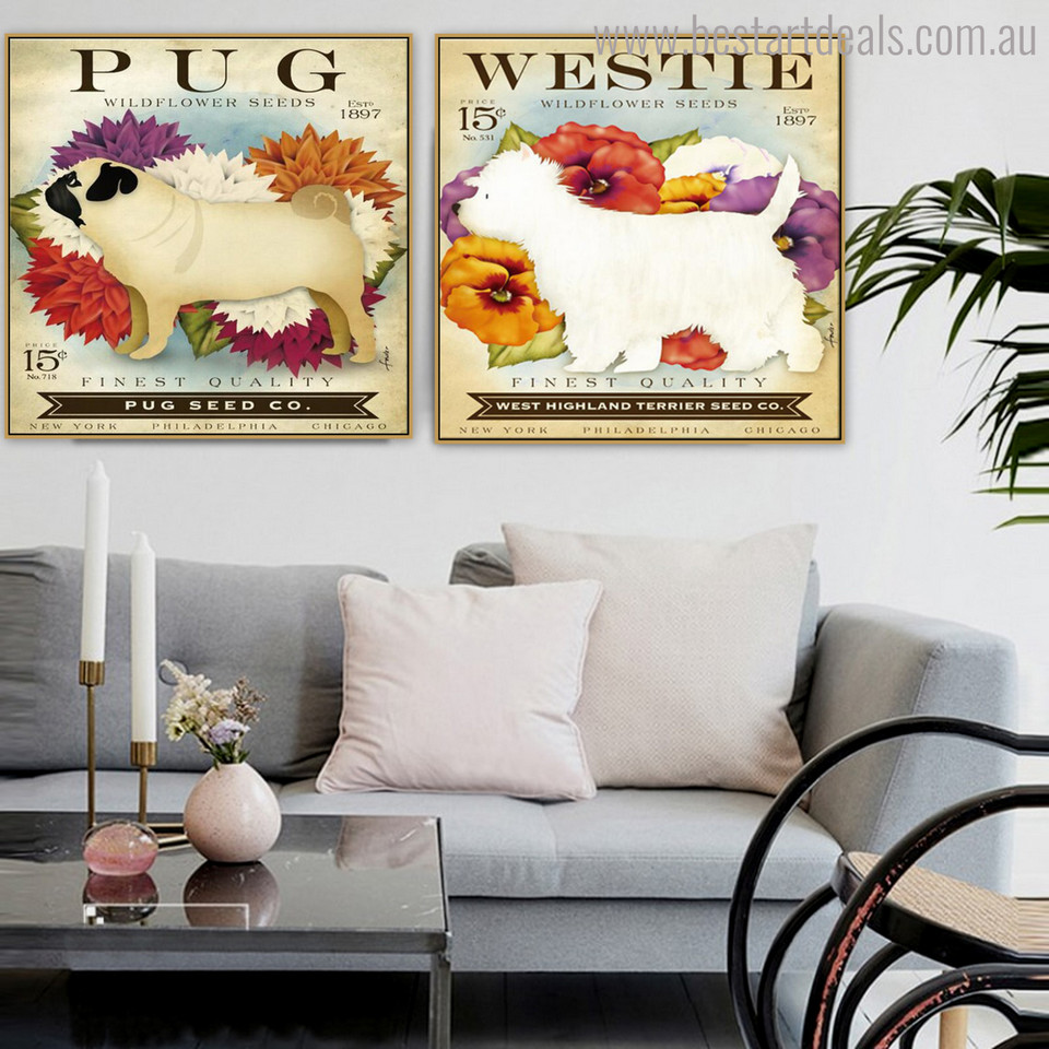 Buy Three Pugs Canvas Print Wall Art Decor.