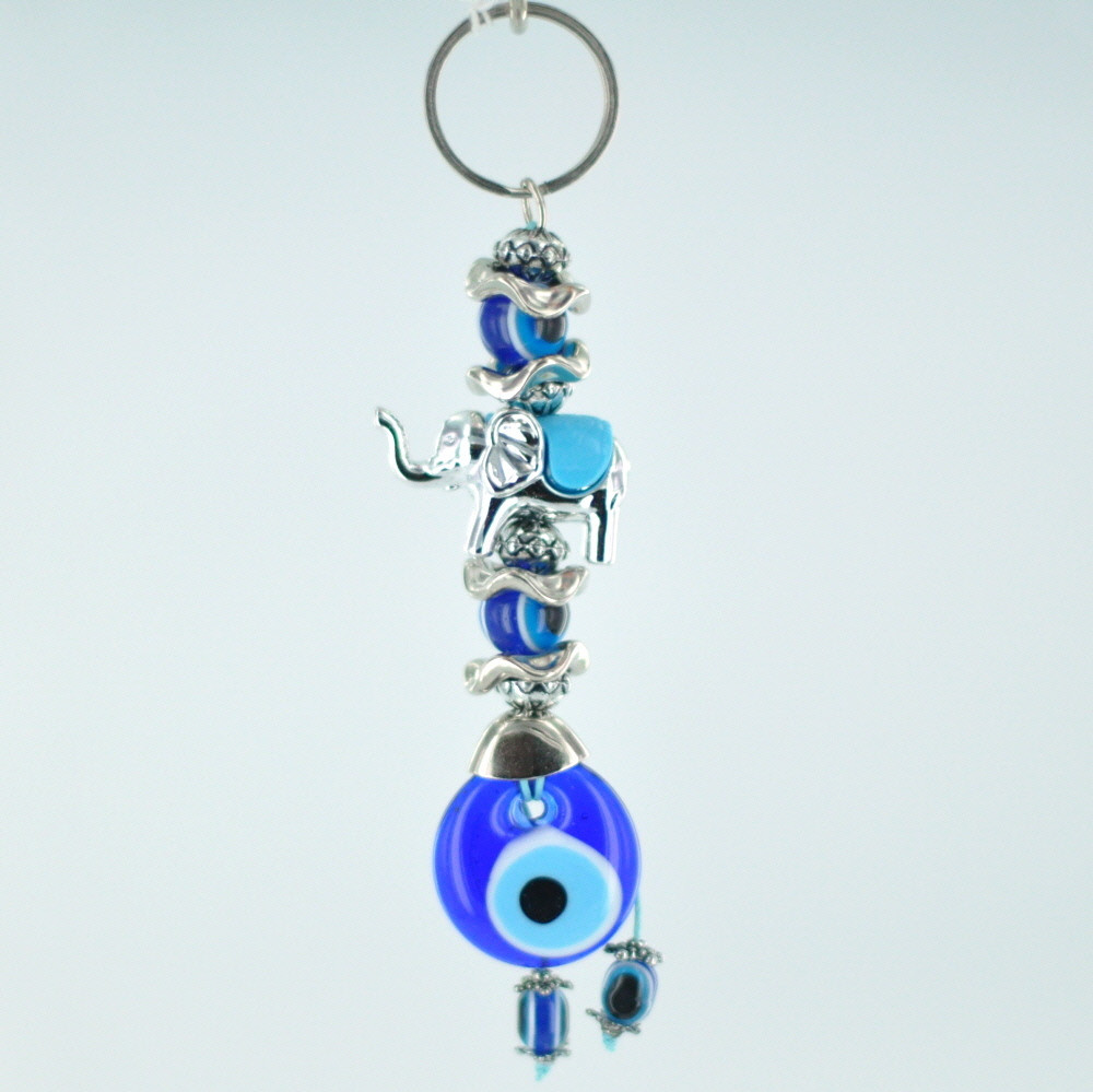 Evil Eye Keychain - Metal Lt Blue Elephant EE90054 - Paykoc Imports, Inc.