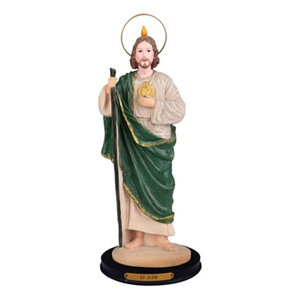 Saint. St. Jude Green Robe and Staff 16" Tall Statue - Paykoc Imports, Inc.