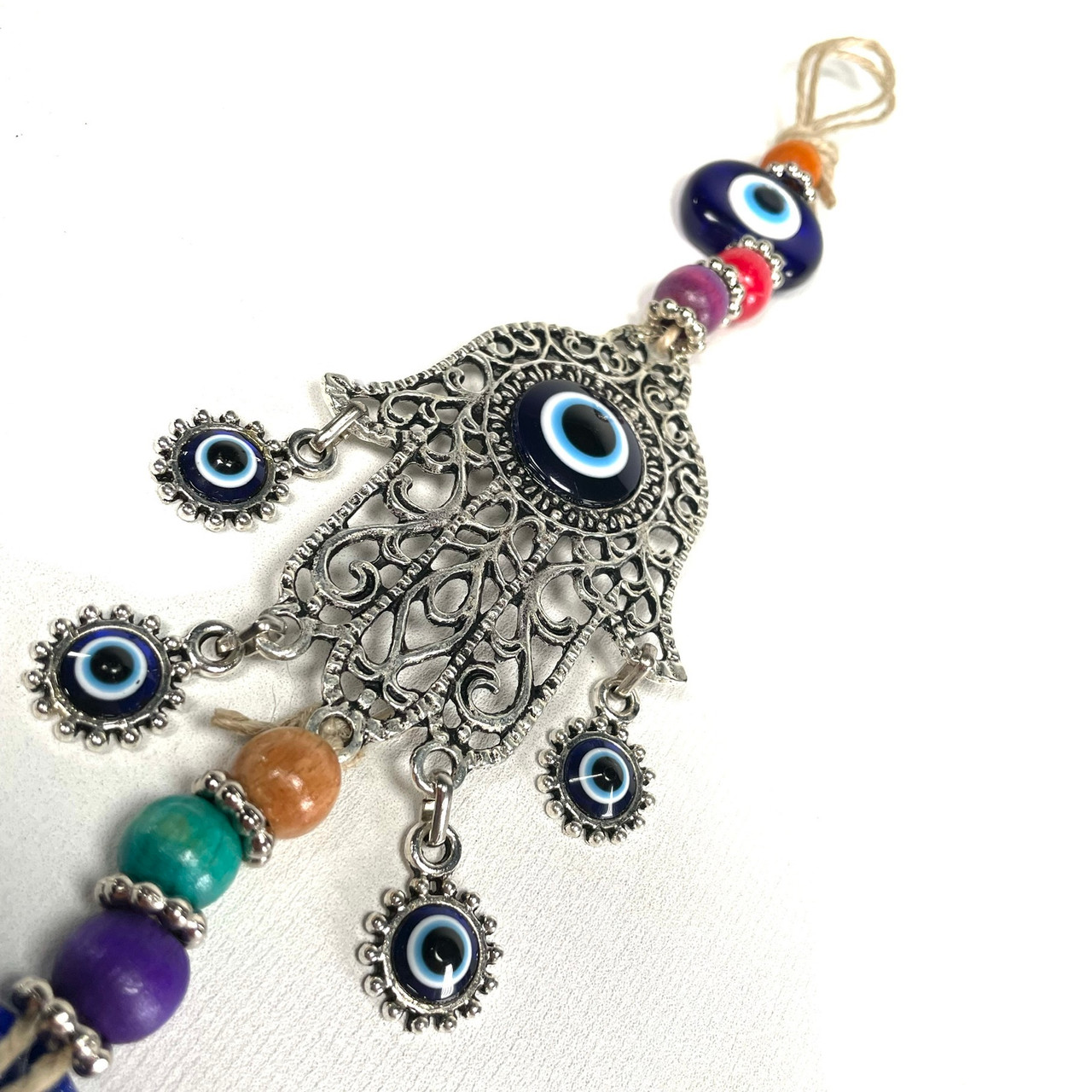 Metal Hand of Hamza with Colorful Beads Zinc Authentic Evil Eye Decor ...