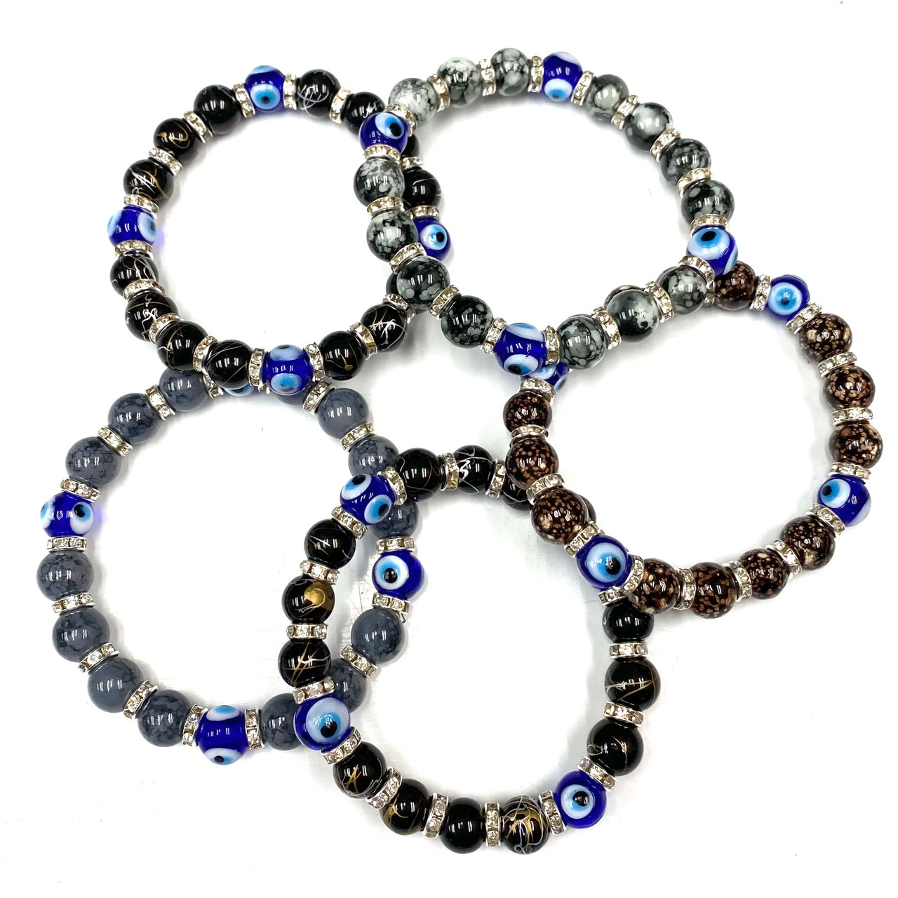 Black and Grey Hue Crystal Encrusted Evil Eye Bracelets 1 Count Assorted Paykoc Imports Inc
