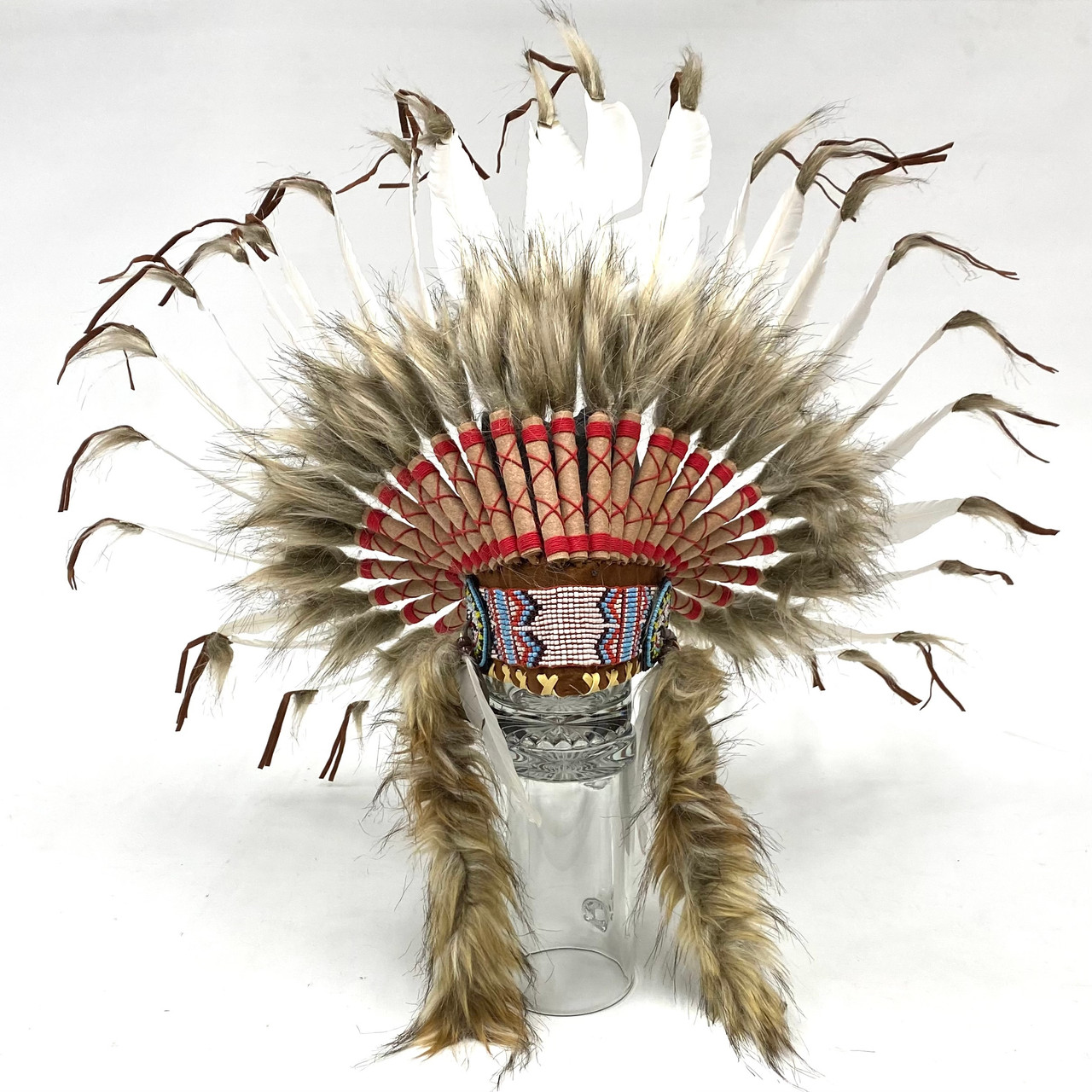 Native American Headdress Hat with Feathers and Beads - Paykoc Imports ...