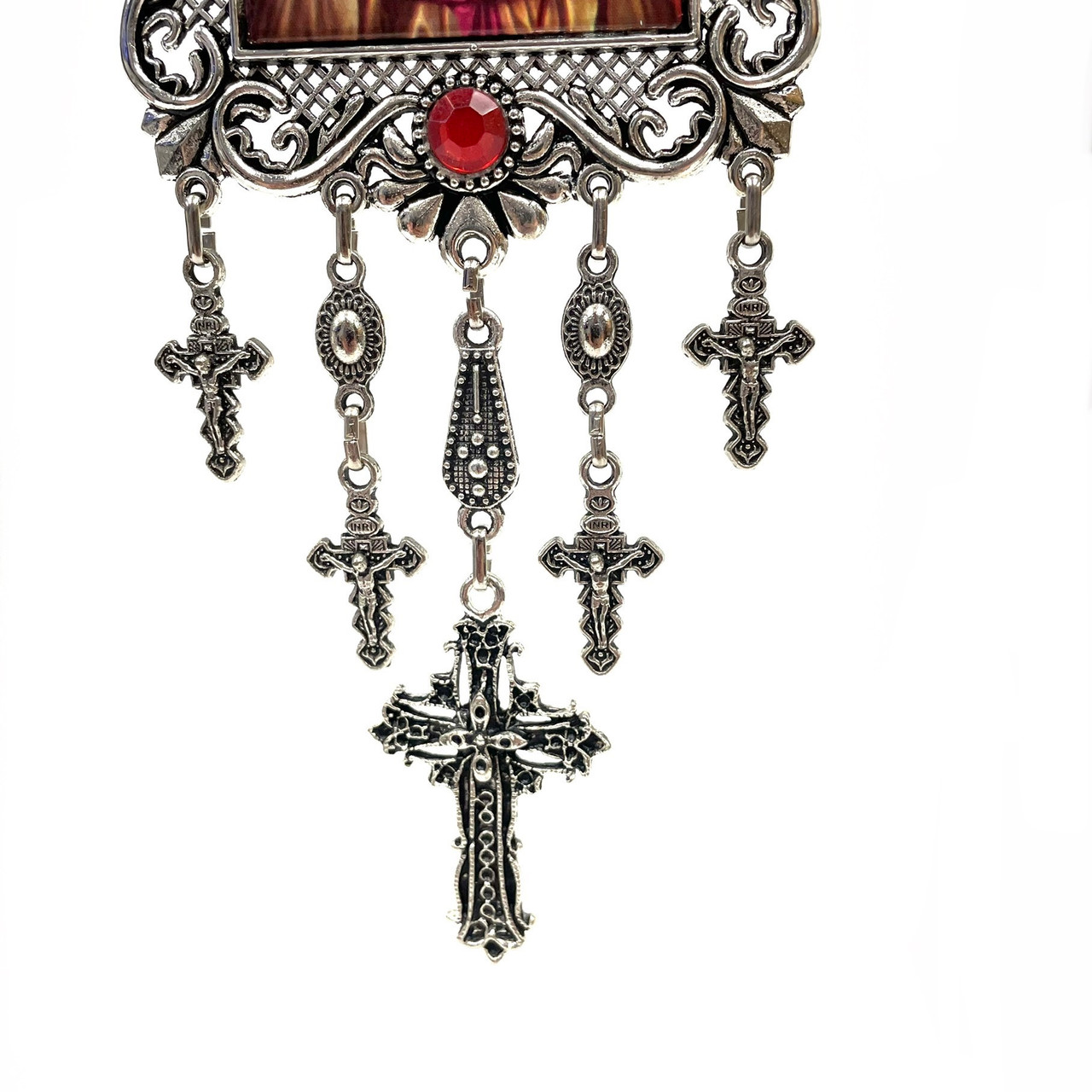 Bleeding Heart Mary Catholic Holy Icon with Silver Boarder and Hanging ...
