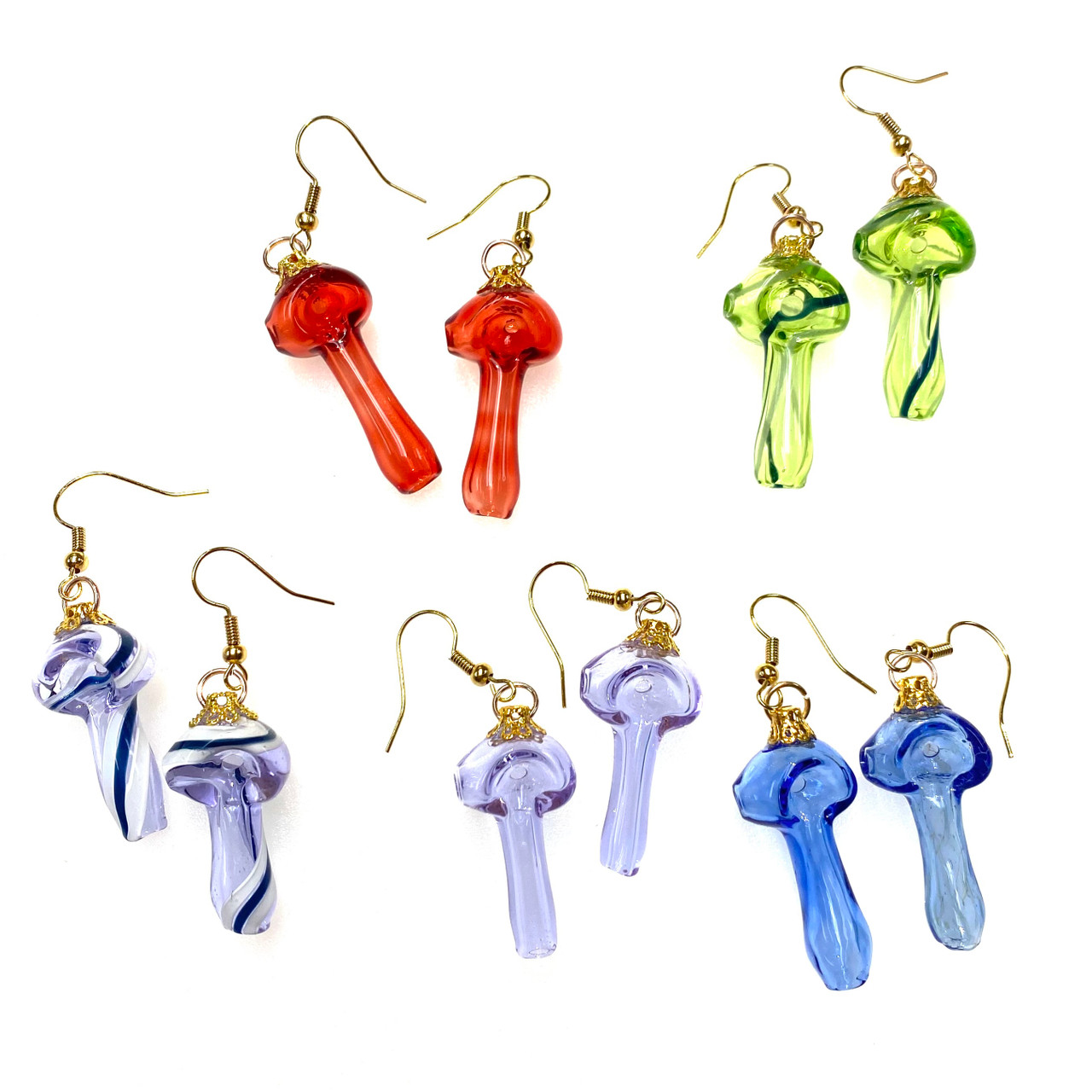 Tiny Real Glass Pipe Earrings Hand Blown Glass USA Made 1 Count Assorted