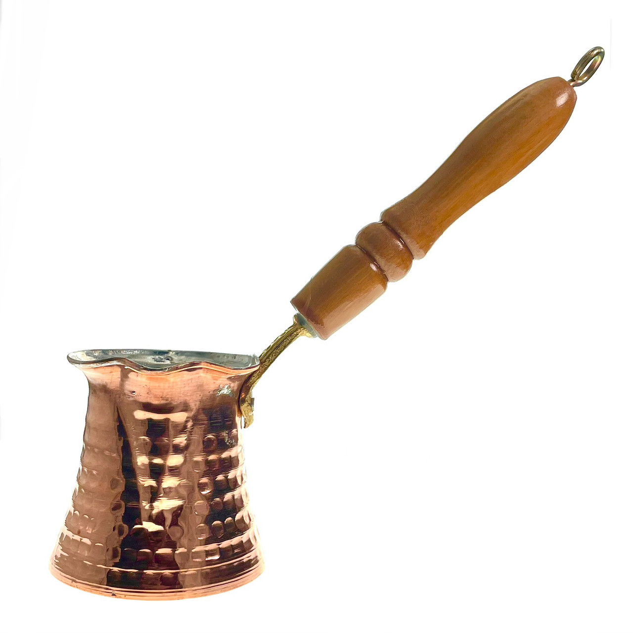 Turkish Coffee Pot Cezve Copper with Wooden Handle 3/4 Cup - Paykoc ...