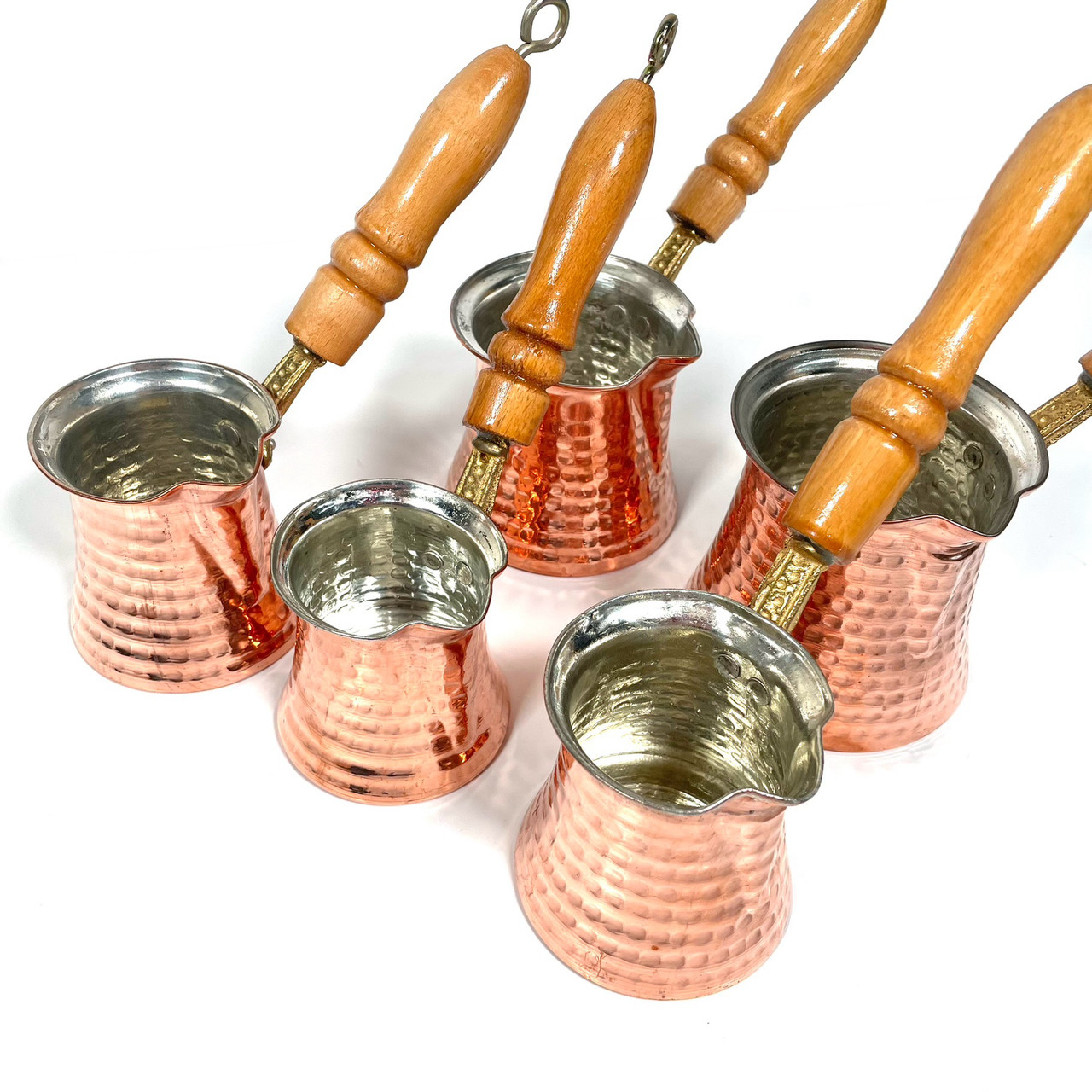 Turkish Coffee Pot Cezve Copper with Nickle Lining And Wooden Handle 5 ...