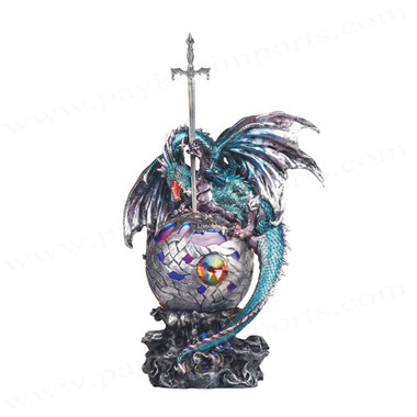 Dragon Blue W/ LED Globe & Sword 16" GS71521 - Paykoc Imports, Inc.