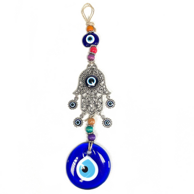 Metal Hand of Hamza with Colorful Beads Zinc Authentic Evil Eye Decor ...