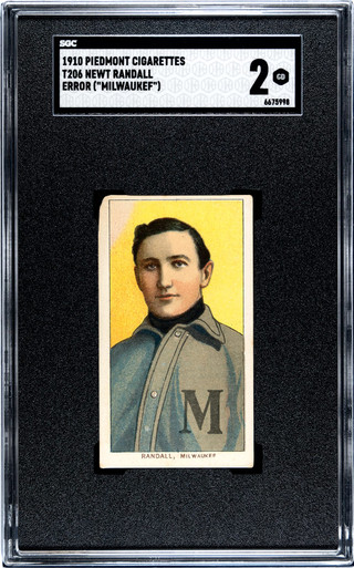 SGC 2 1910 T206 Newt Randall Milwaukef Error Variation