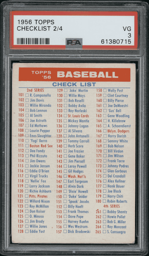 PSA 3 1956 Topps Checklist 2/4