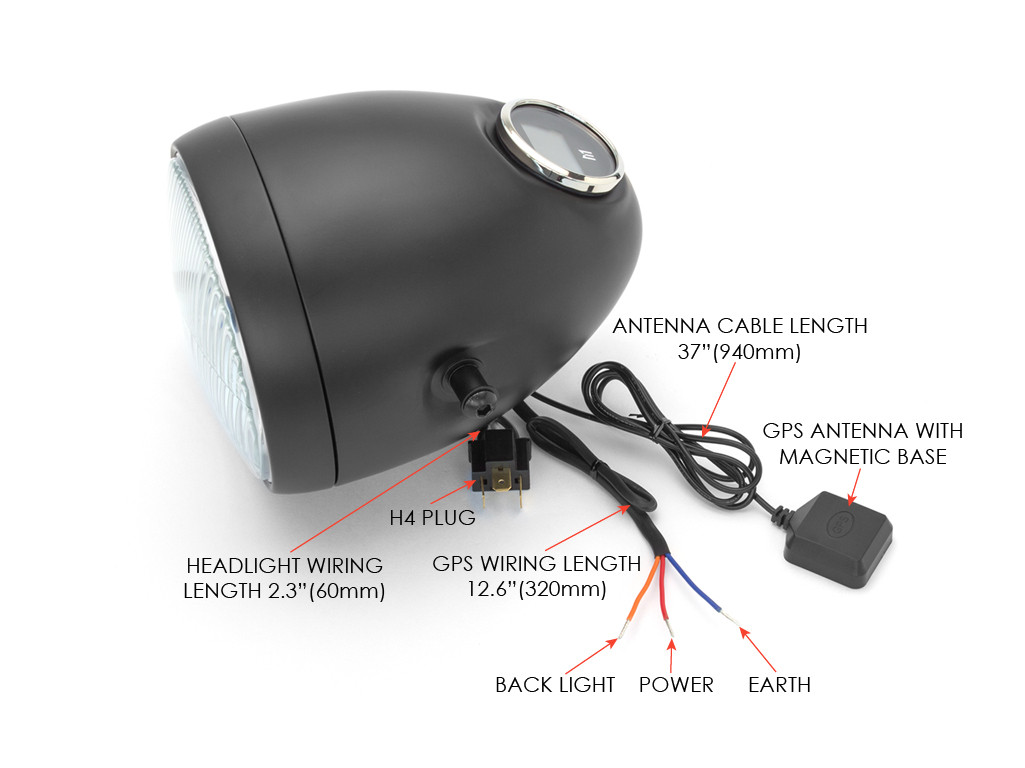 Motorcycle GPS Speedometer Headlight Classic teardrop Black