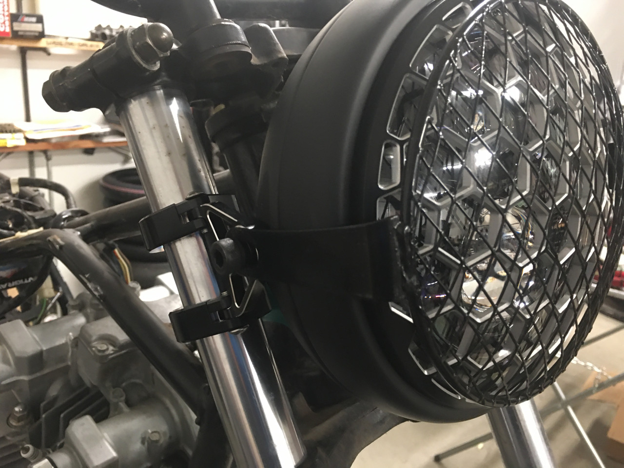 Side Mount Headlight Mesh Grill | Motorcycle Wire Mesh Guard | Easy Install