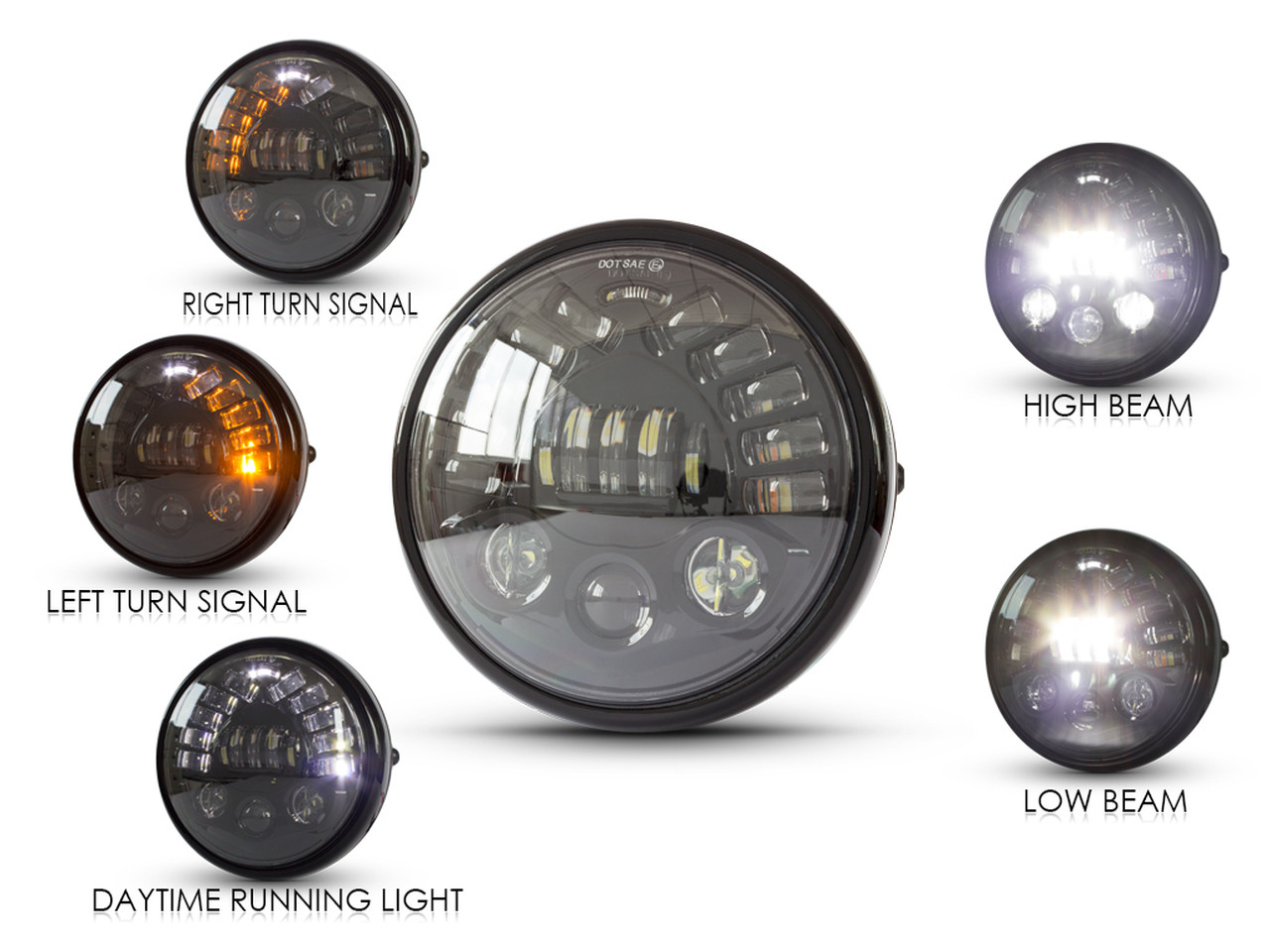 7 inch Motorcycle Headlight | 7" Black Multi Projector LED | Armour Grill