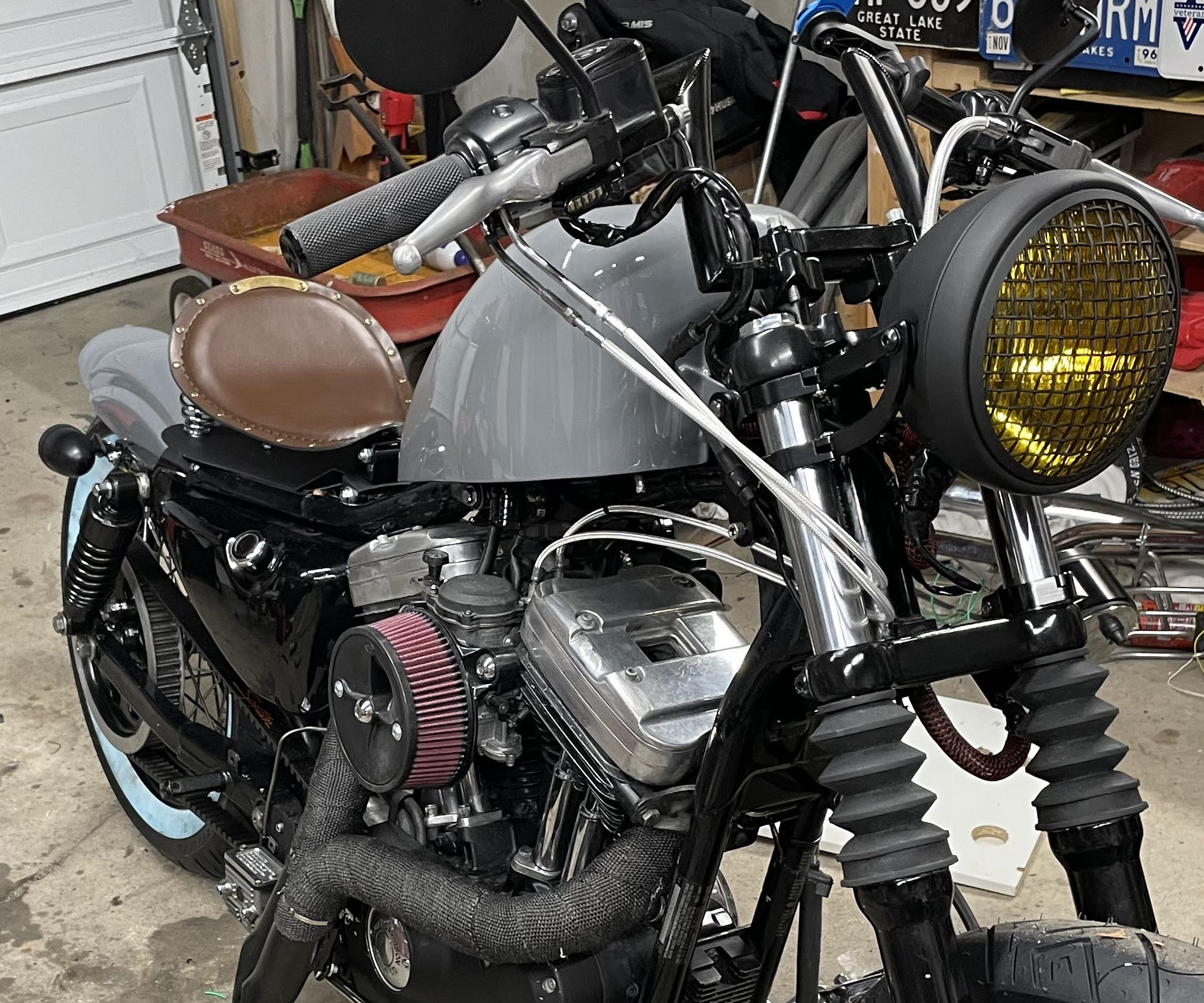 Yellow Motorcycle Headlight Kit with Bracket Wire Mesh