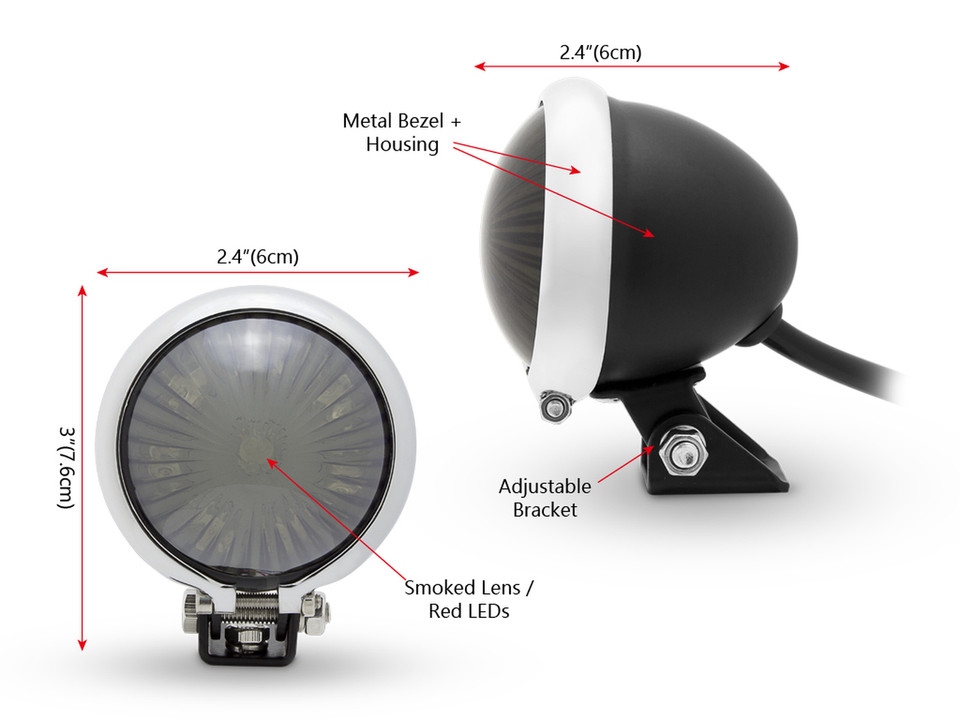 Motorcycle Taillight Matte Black | Chrome Ring Mini LED Stop | Tail ...