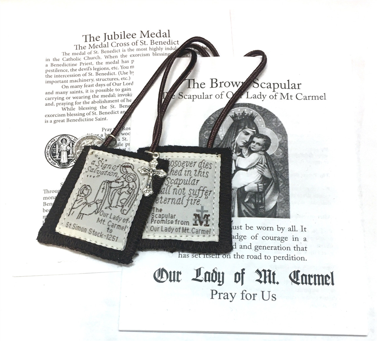 100 Wool Brown Scapular With Medals And Pamphlet Pl877be