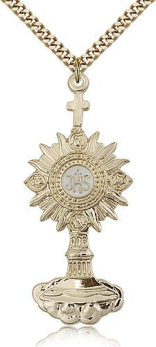 Gold Filled Monstrance Pendant, Stainless Gold Heavy Curb Chain, 2 1/8 ...